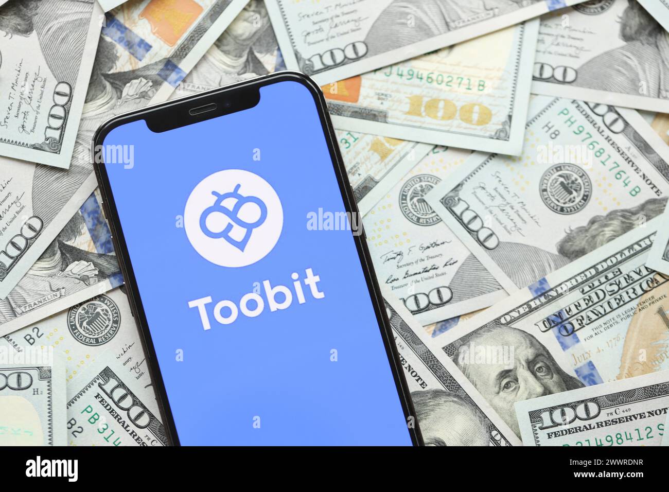 KYIV, UKRAINE - MARCH 15, 2024 Toobit logo on iPhone display screen ...