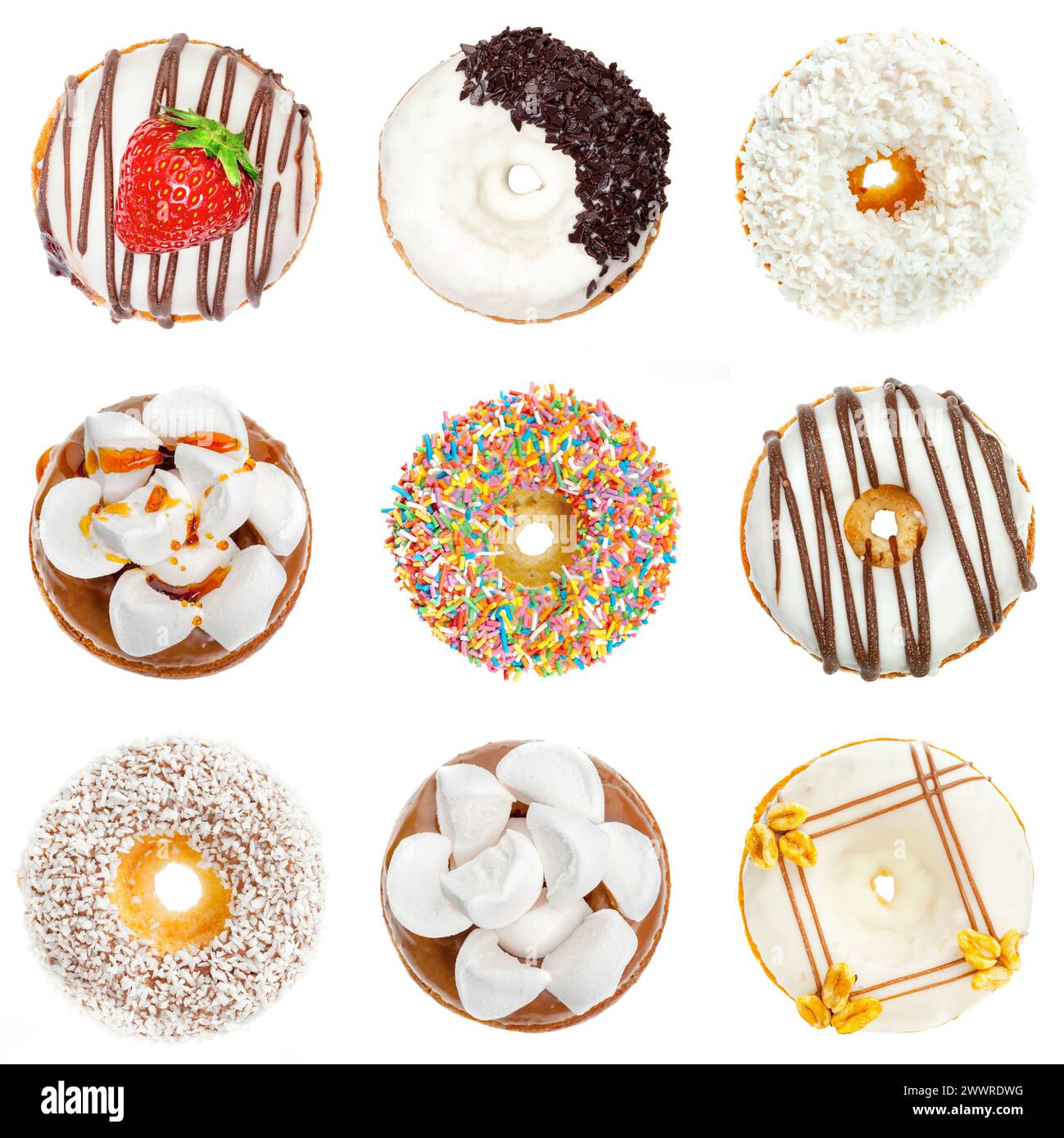 Delicious donuts collage, isolated on white Stock Photo - Alamy