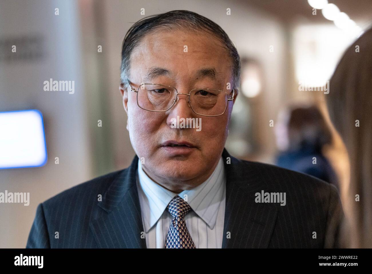 New York, USA. 25th Mar, 2024. Ambassador Zhang Jun of China speaks to ...