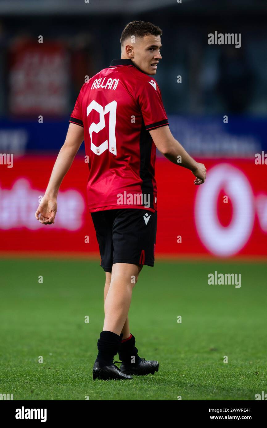 Parma, Italy. 22 March 2024. Kristjan Asllani of Albania looks on ...