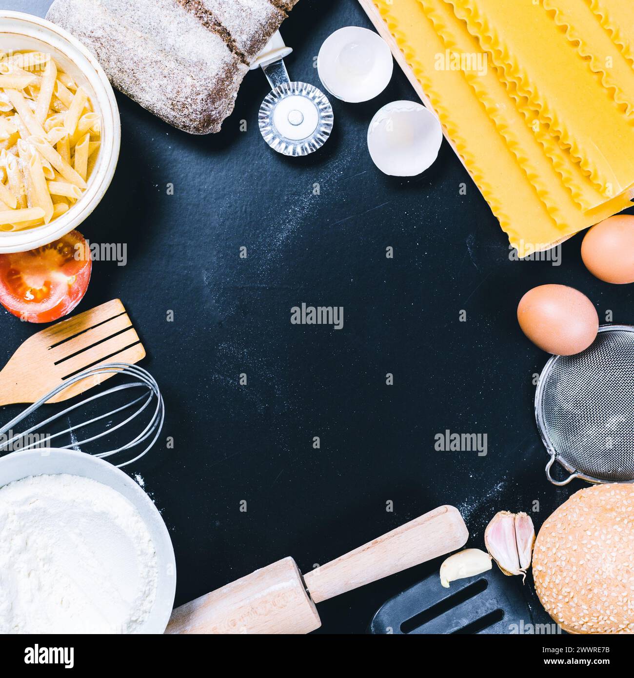 dry pasta spaghetti with ingredient Stock Photo - Alamy
