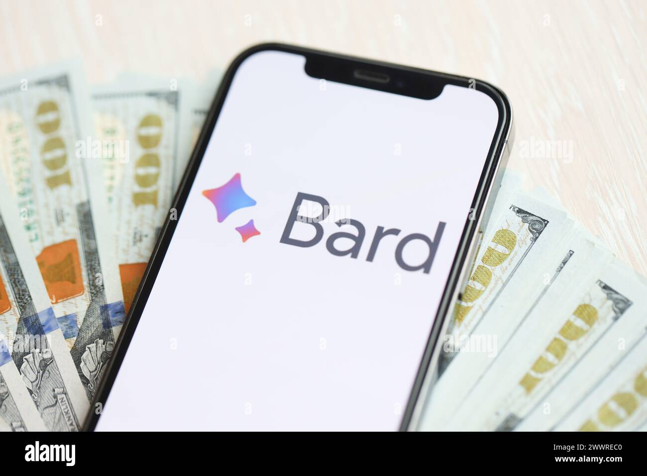KYIV, UKRAINE - MARCH 17, 2024 Google Bard logo on iPhone display ...