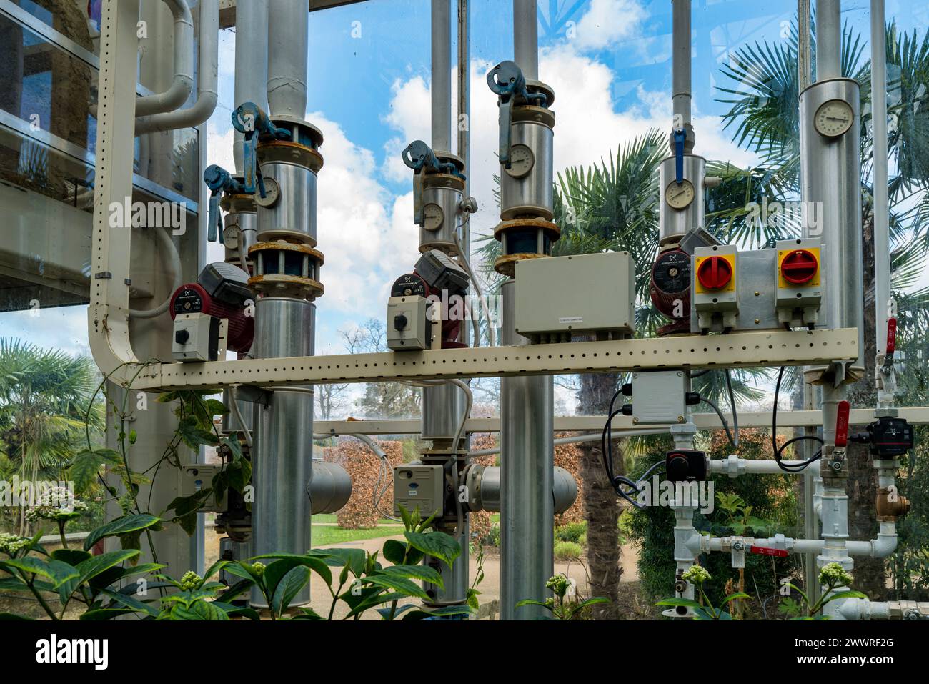 A commercial air and climate control pipe system in a large greenhouse ...