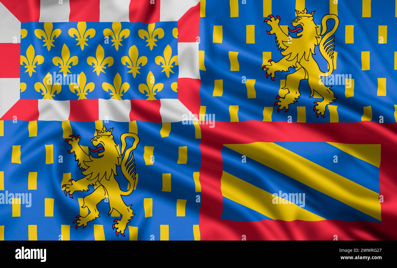 The flag of the French Region of Bourgogne Franche Comte, with a ...