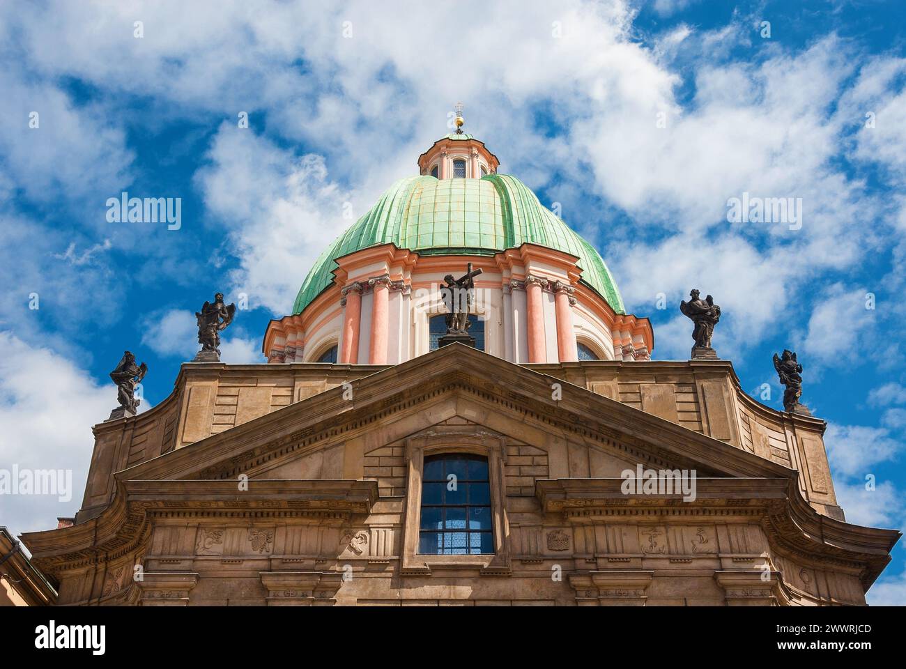 St. Francis Of Assisi Church beautiful dome among clouds in Prague Old ...