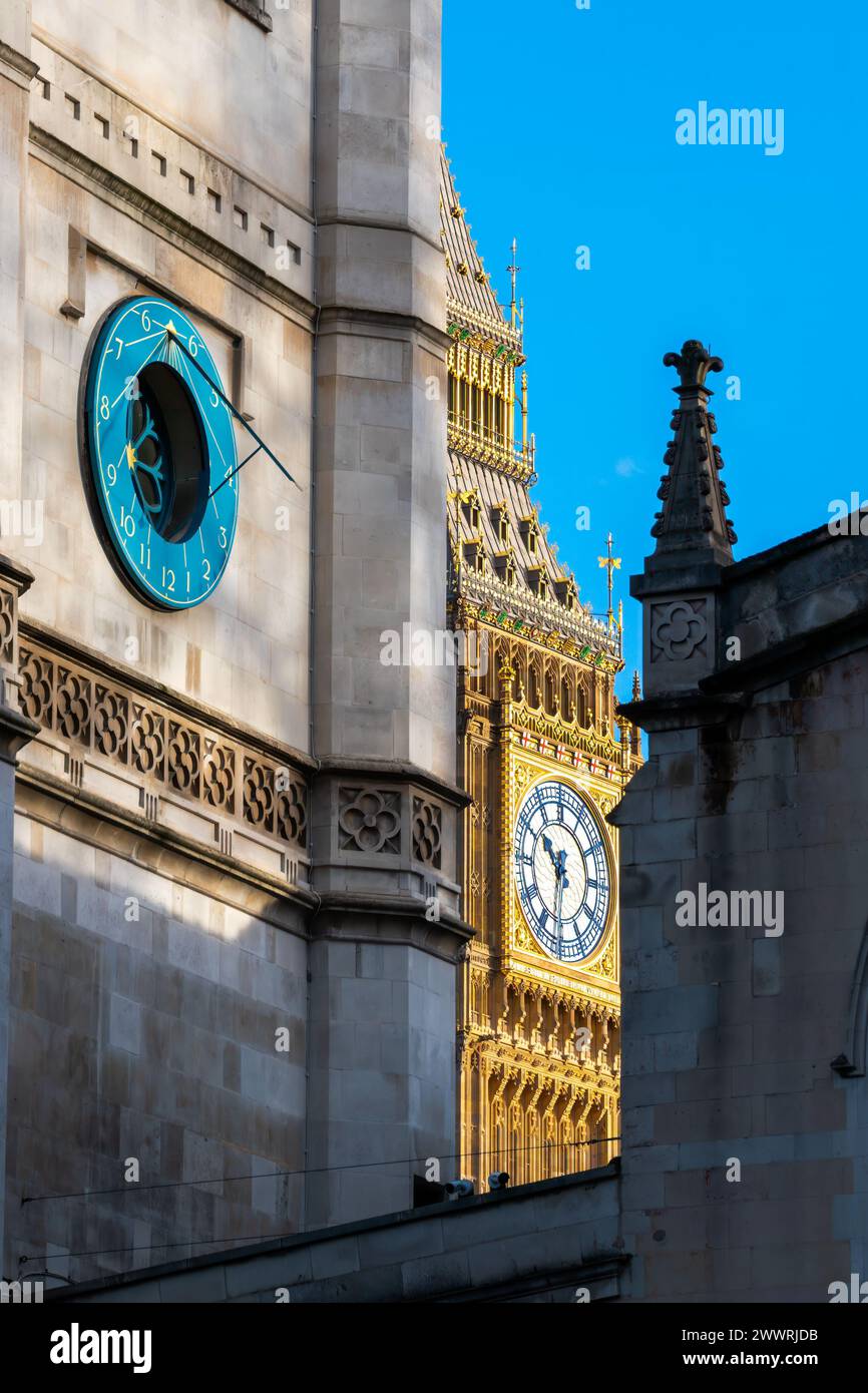 View of the iconic Big Ben clock tower in London framed by surrounding ...