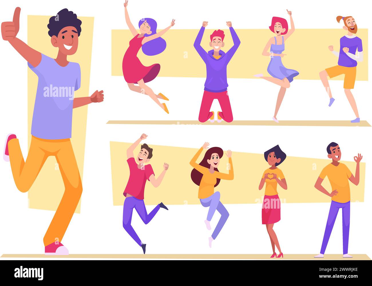 Happy characters. People demonstrate positive gestures exact vector ...