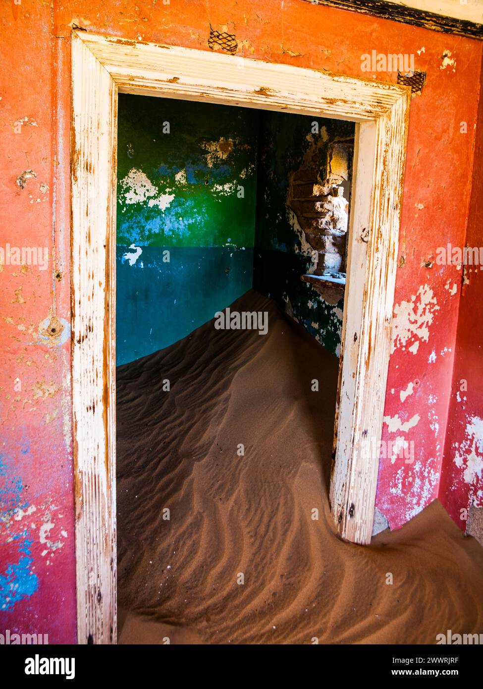 Sand in abandoned house in Kolmanskop ghost town (Namibia Stock Photo ...