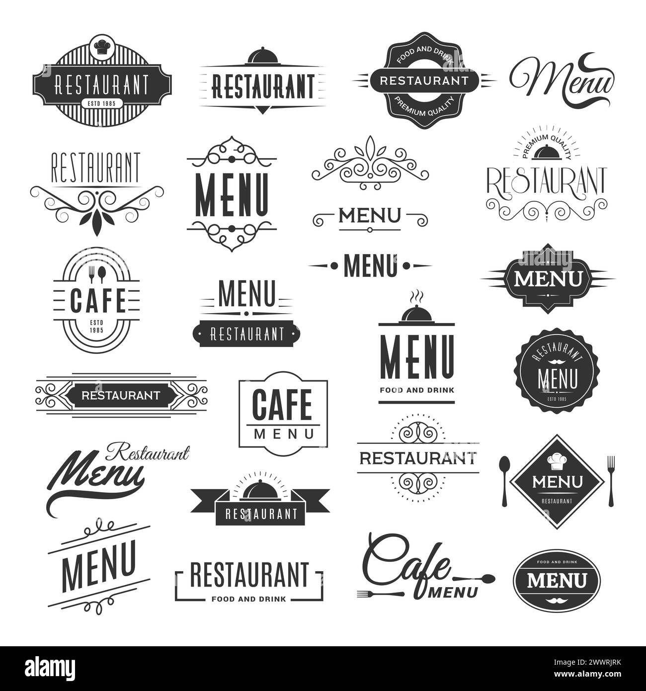 Menu badges. Stylized symbols templates for restaurant menu design ...