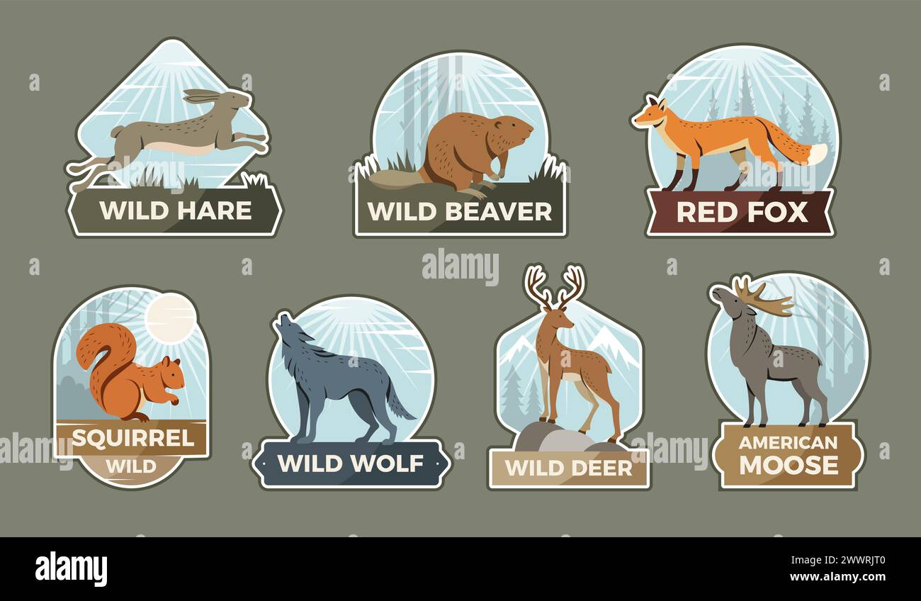 Wild animals labels. Stylized pictures for emblems wild forest wolf ...