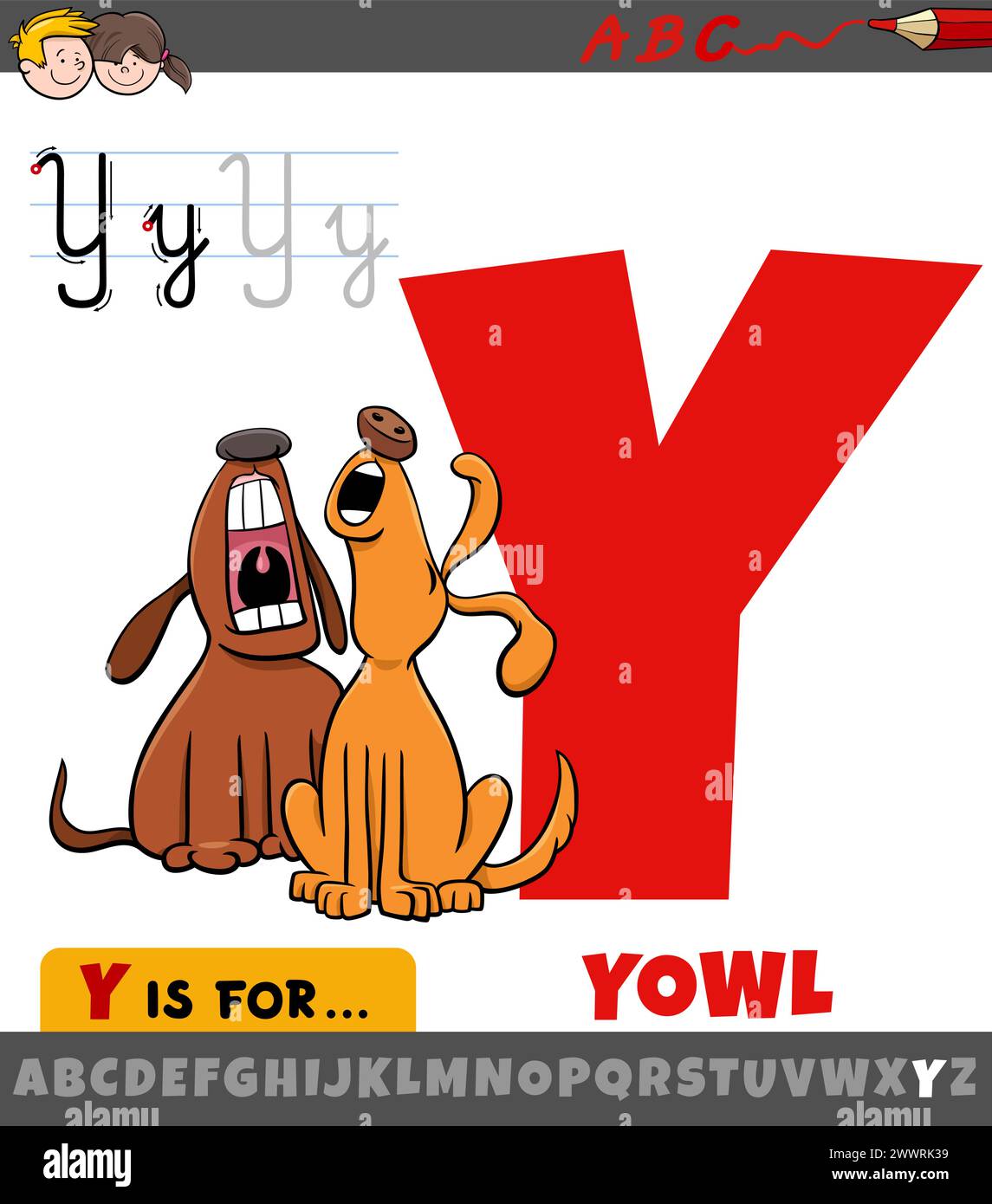 Educational cartoon illustration of letter Y from alphabet with yowl ...