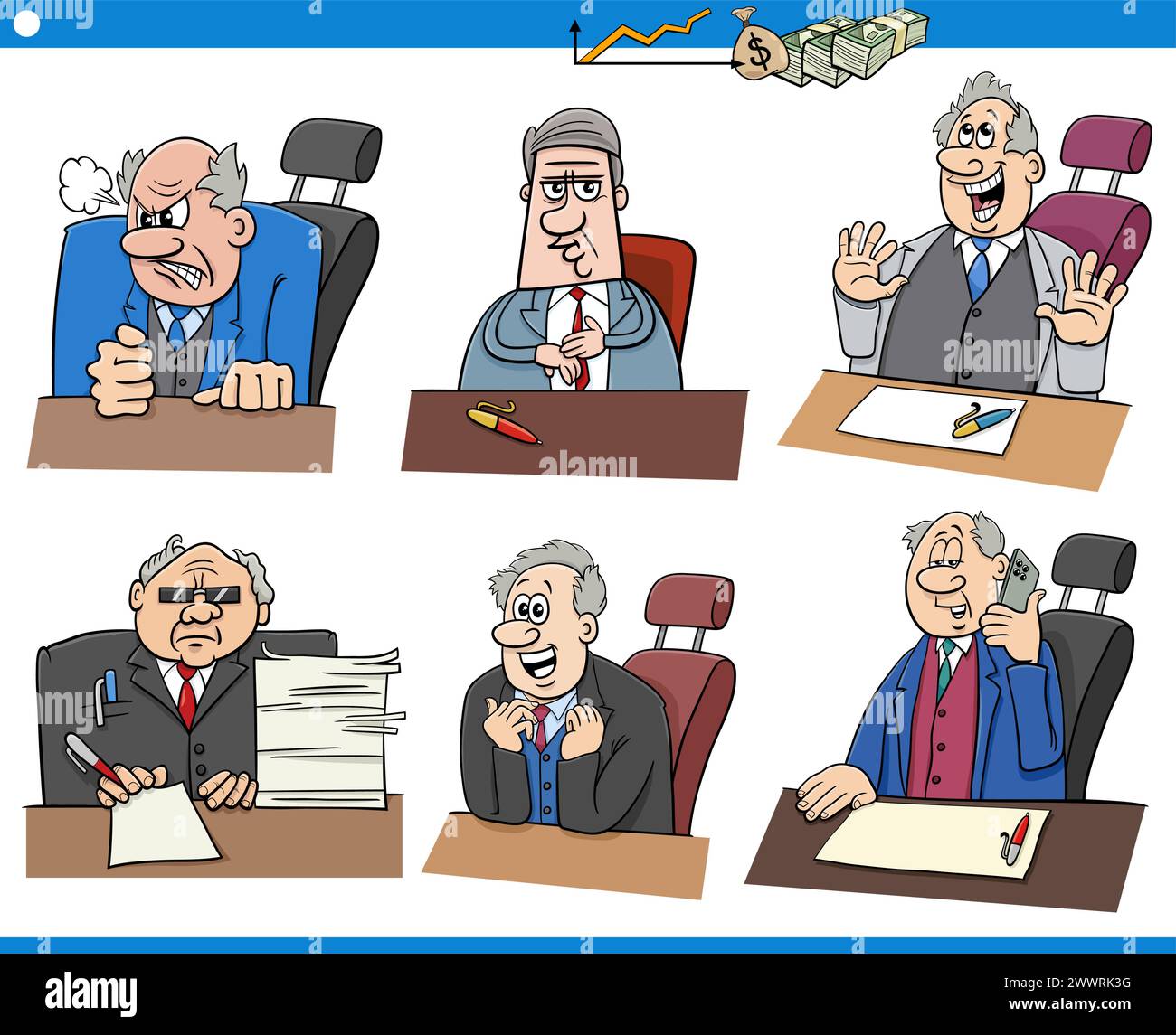 Cartoon illustration of funny businessmen or boss characters set Stock ...