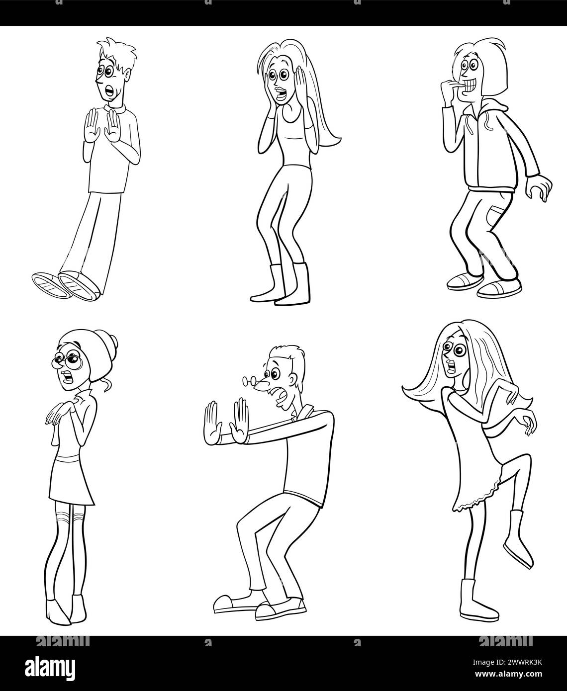 Cartoon illustration of surprised or scared comic characters set ...