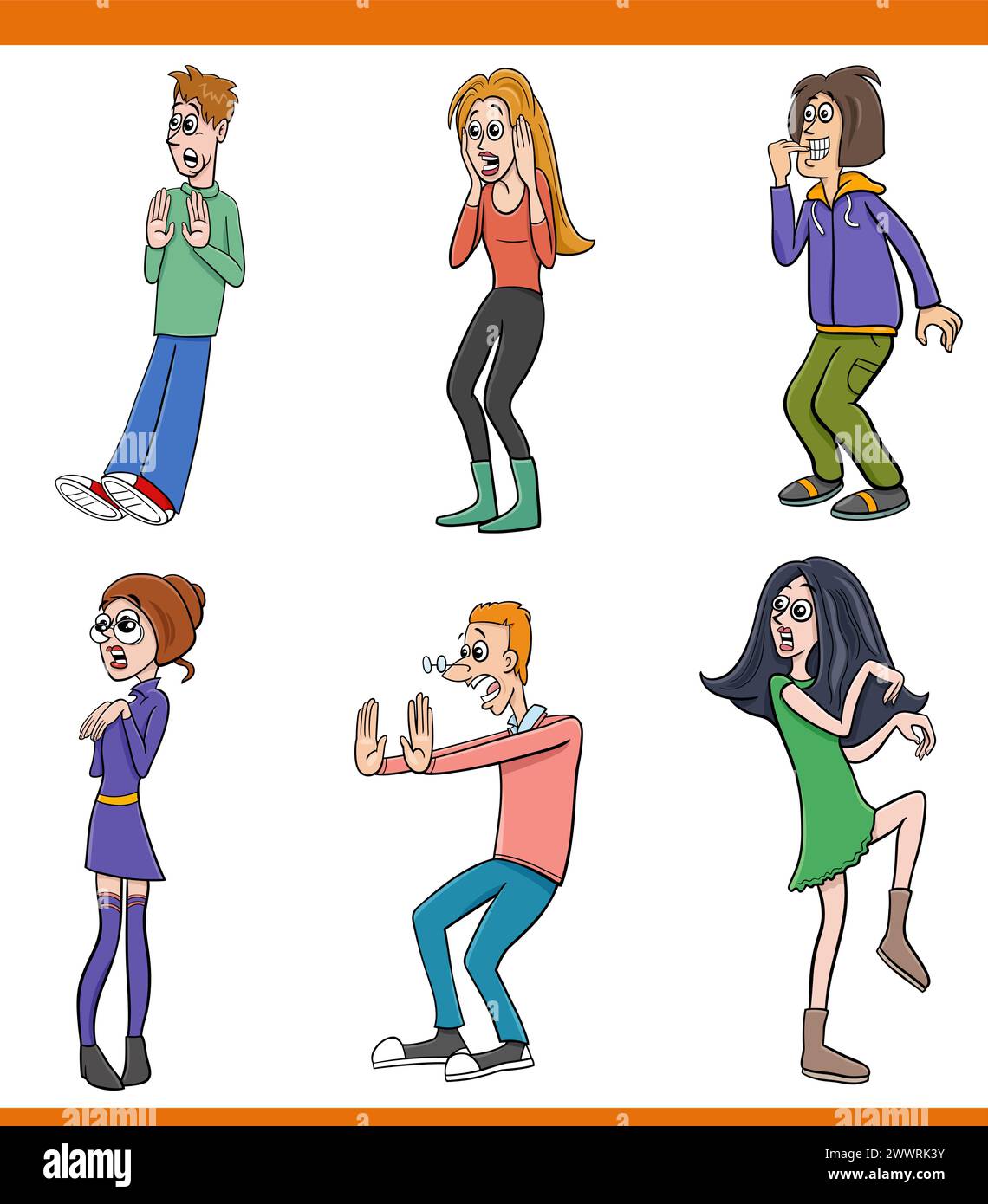 Cartoon illustration of surprised or scared comic characters set Stock ...