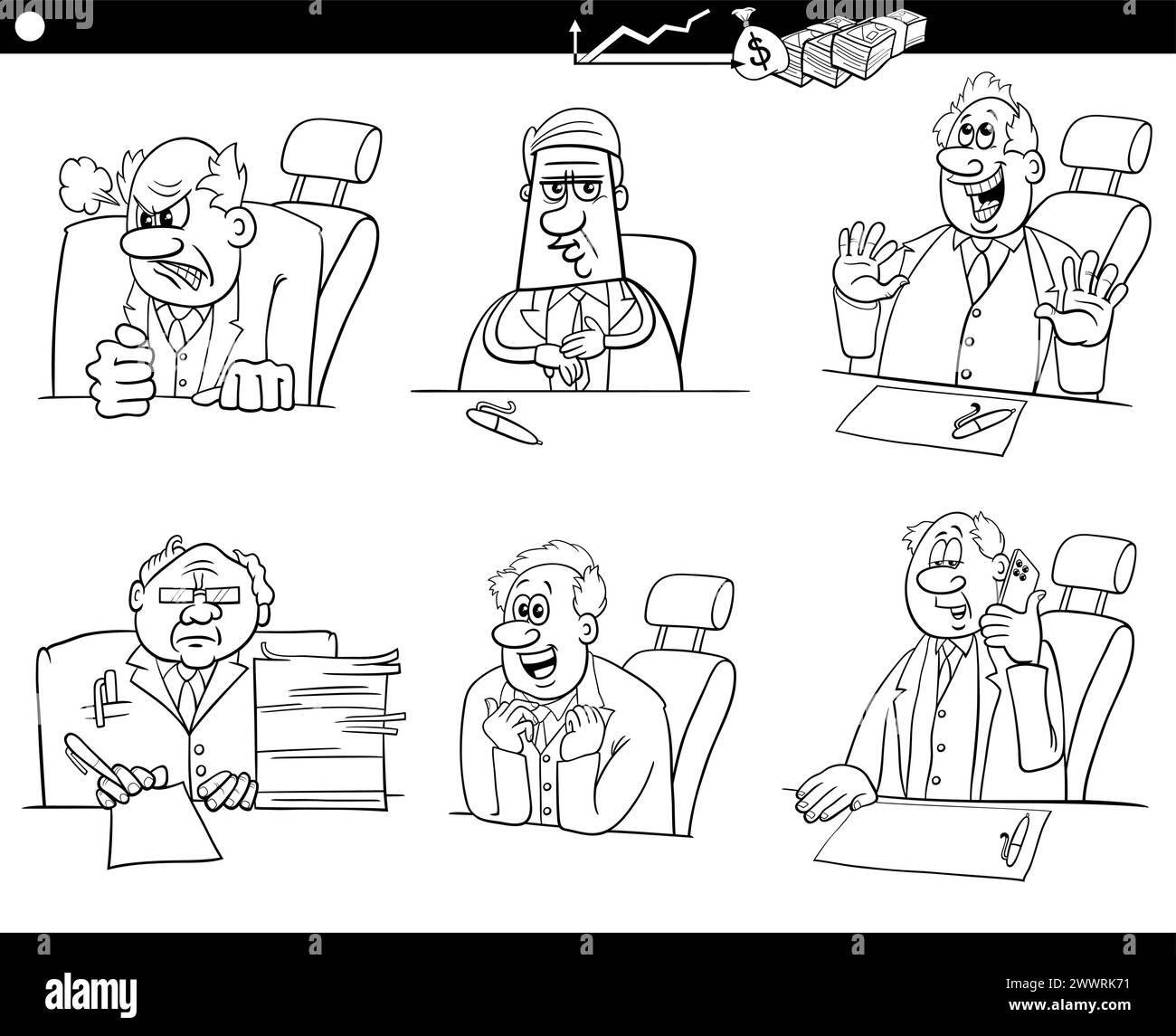Cartoon illustration of funny businessmen or boss characters set ...