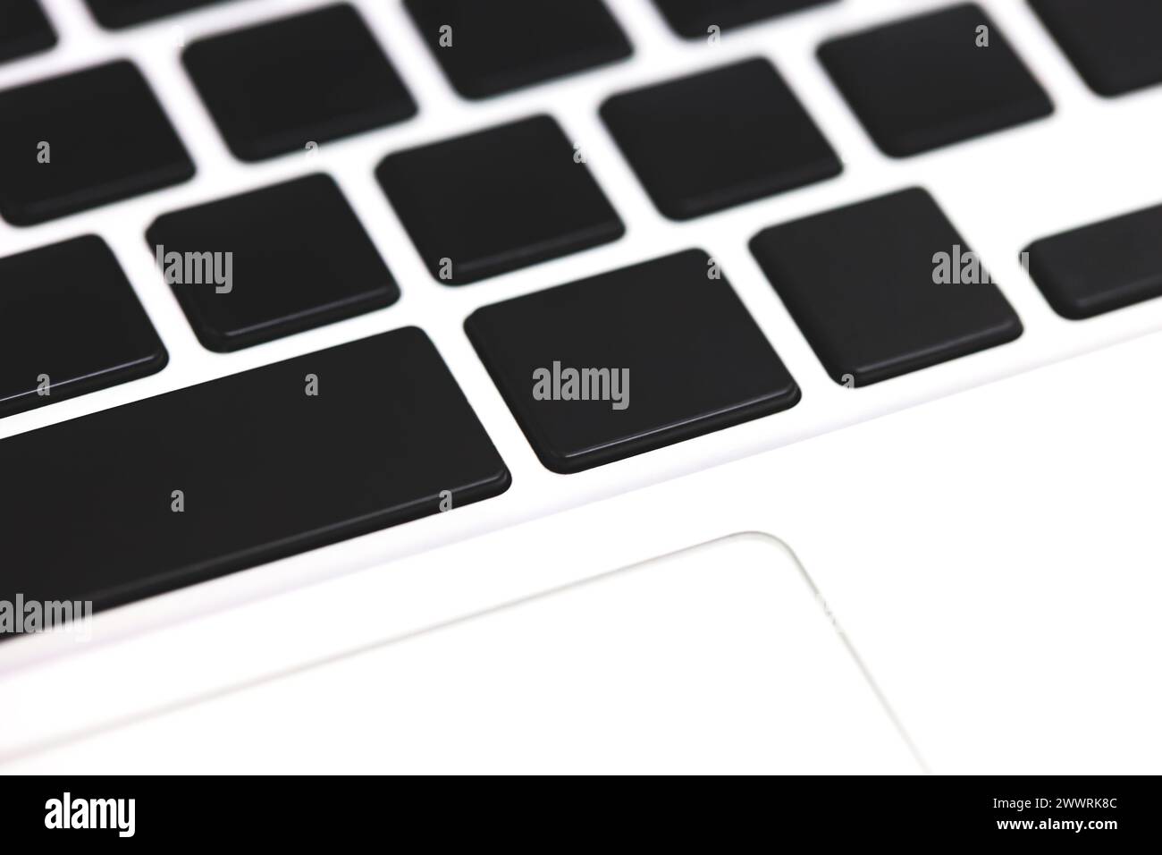 The black key on a white laptop is close-up. Keyboard without symbols ...