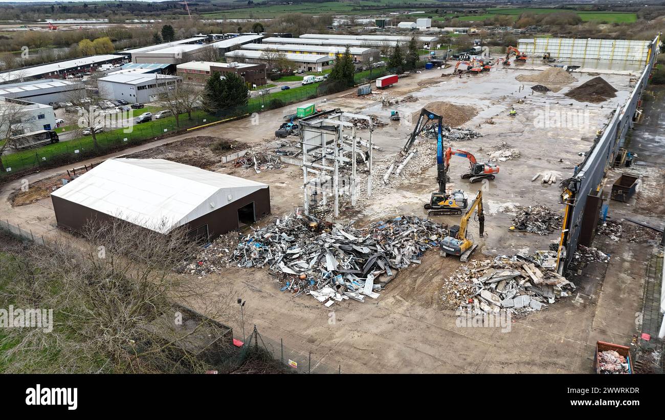 Aerial view of a demolition site with a building being torn down Stock ...