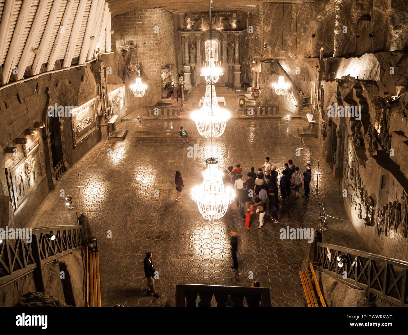 Illuminated Chapel of Saint Kinga in Wieliczka salt mine near Krakow ...