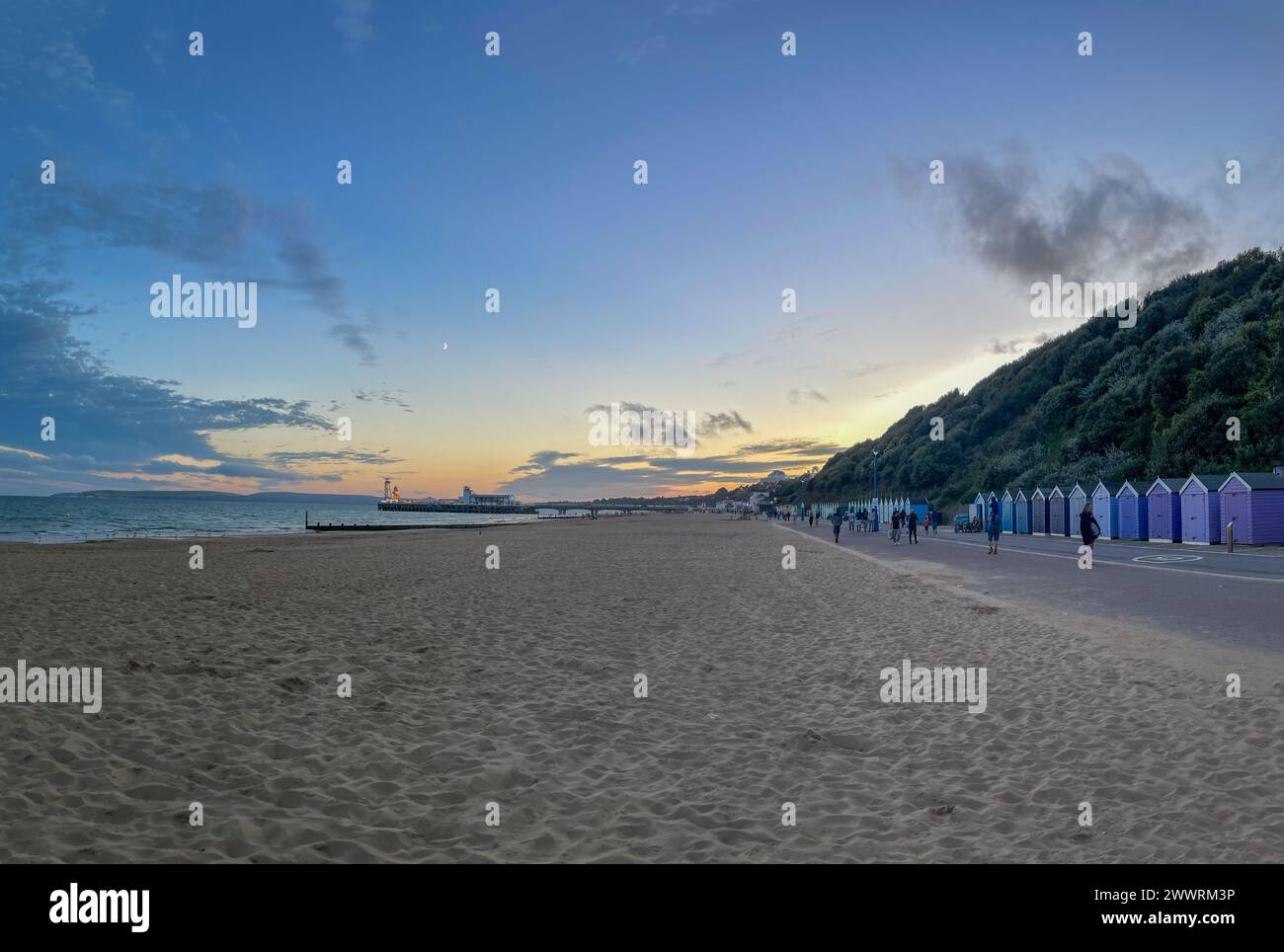 Undercliff Drive, Bournemouth, UK - August 21st 2023: Beach huts on the ...