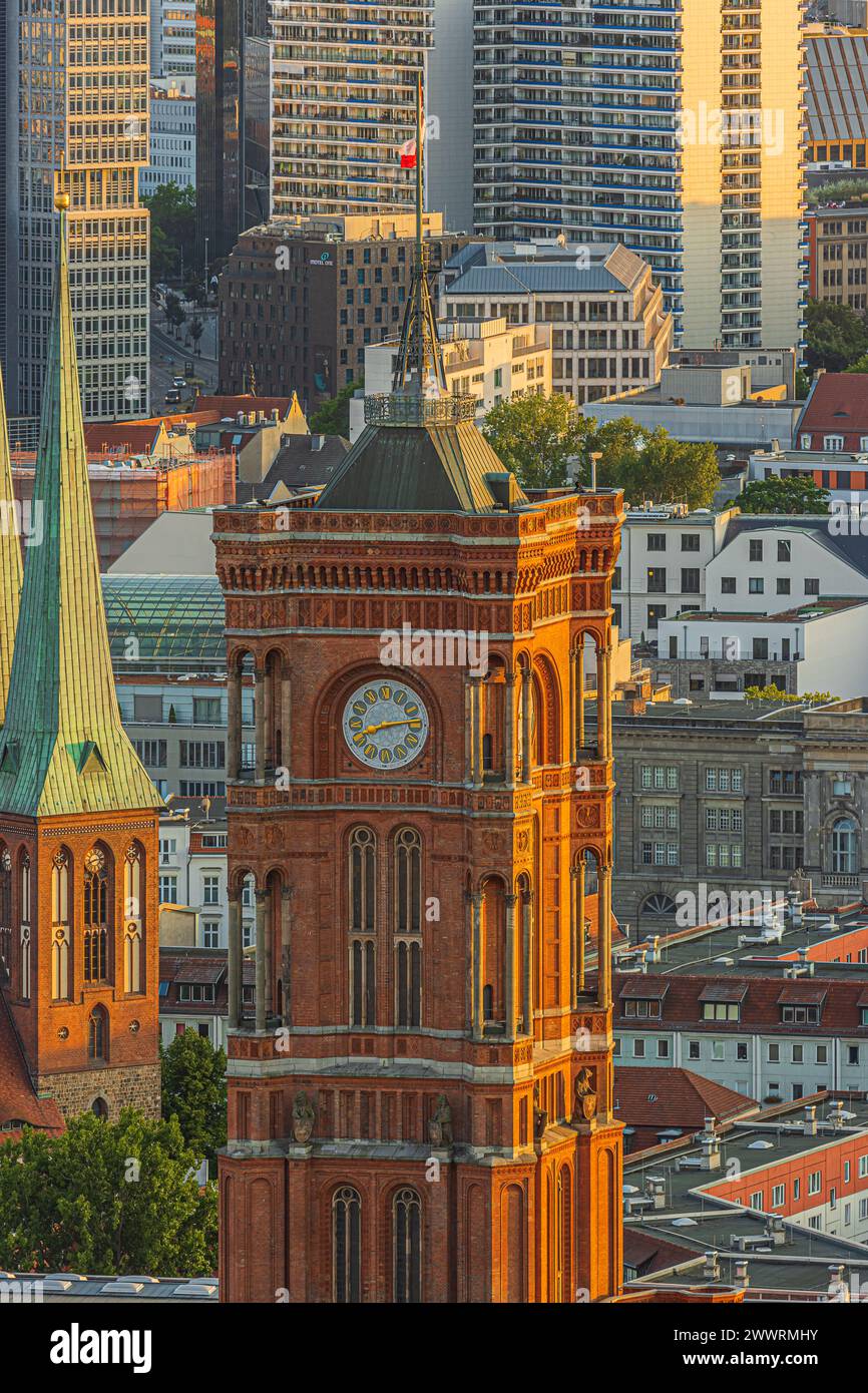 Bell tower of the Red Town Hall in Berlin. Historic building in the ...