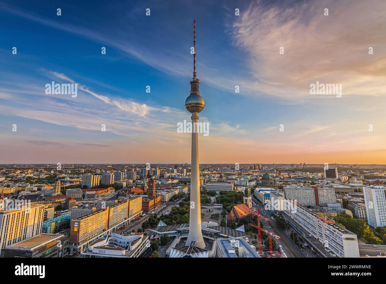 Berlin TV tower at sunset. Skyline of the capital of Germany. City ...