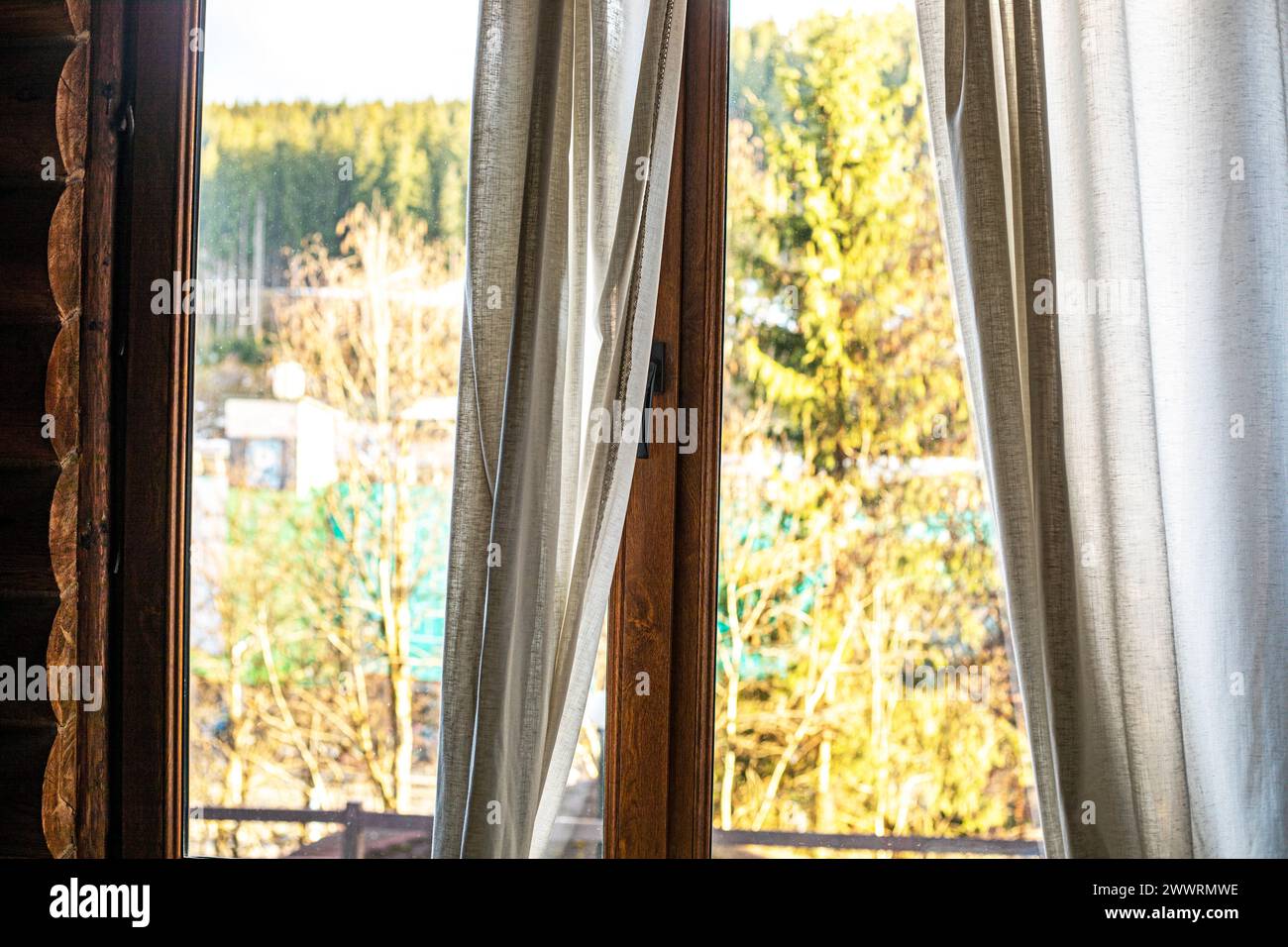 modern window with light curtains in a healthy house Stock Photo - Alamy