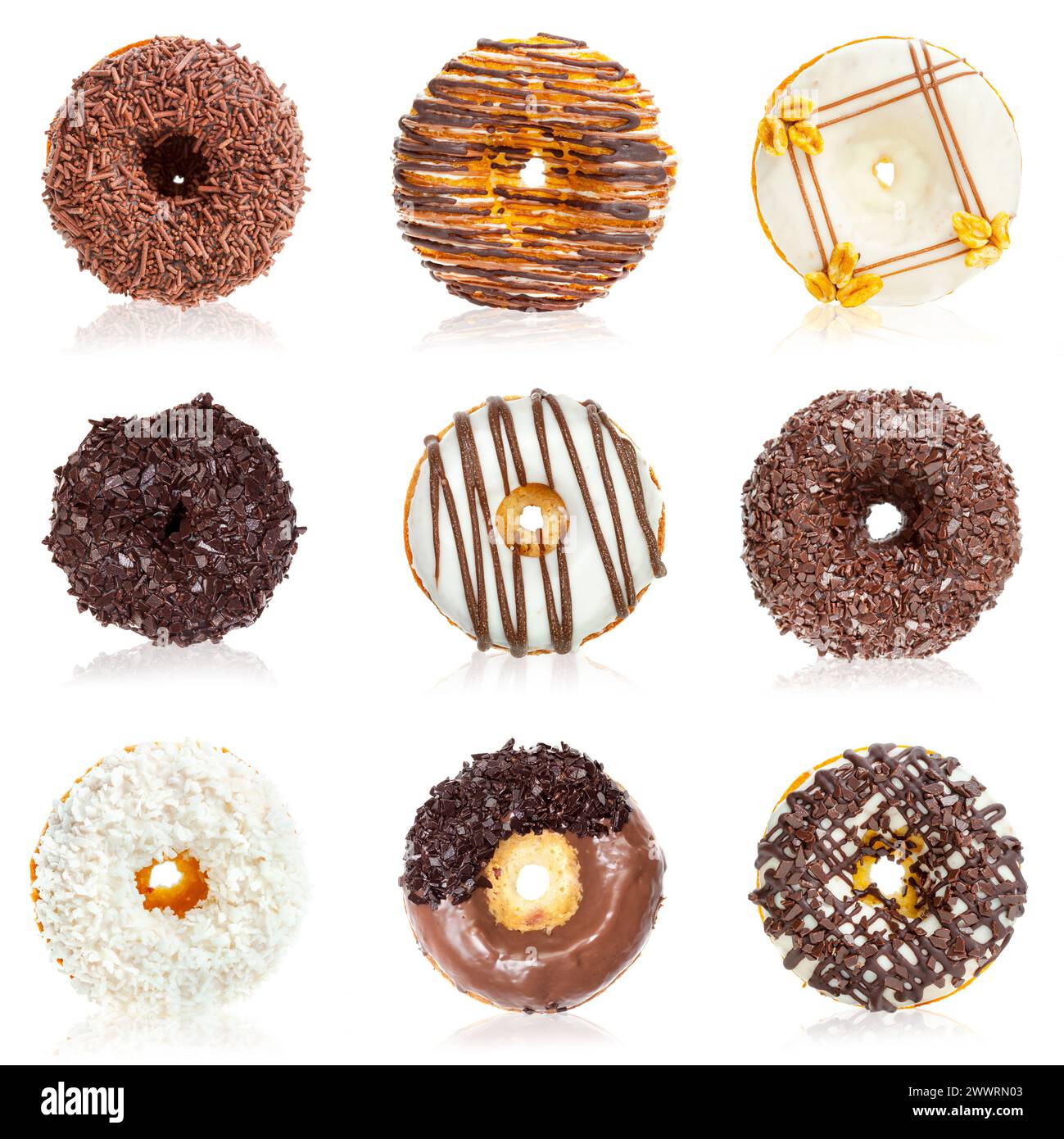 Delicious donuts collage, isolated on white Stock Photo - Alamy