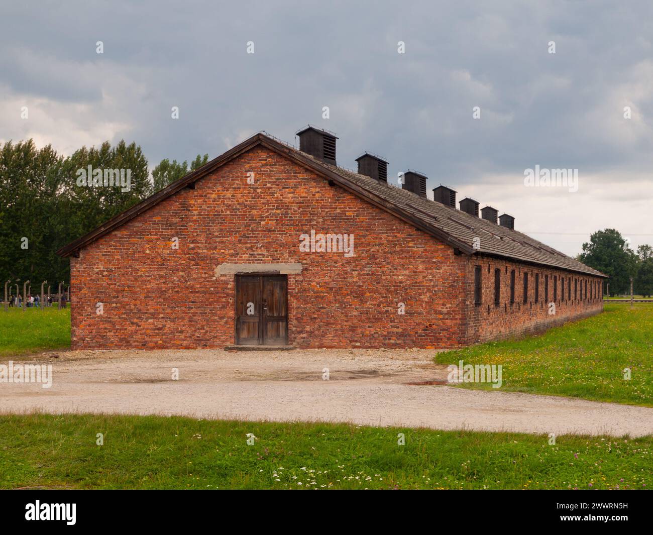 Building in the former German concentration camp in Birkenau, Oswiecim ...