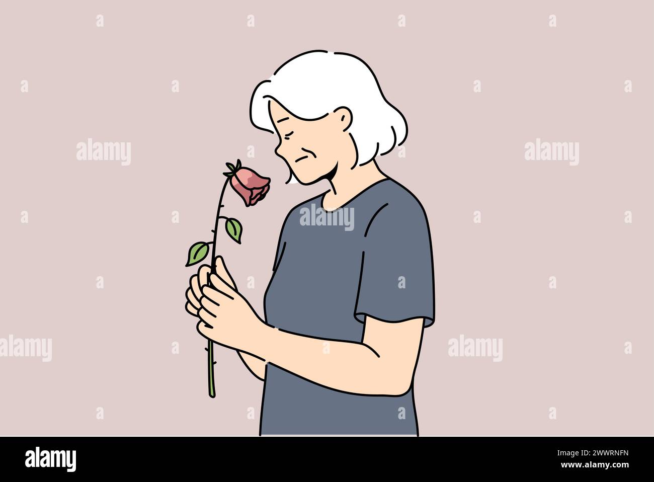 Sad woman with withered rose Stock Vector Images - Alamy