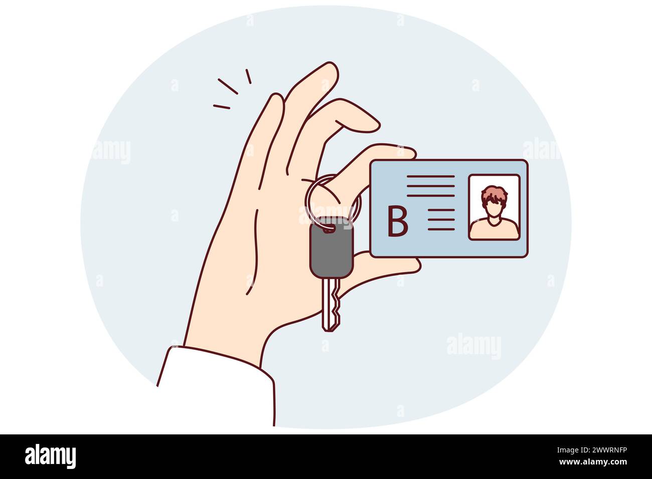 Category B car license with photo and truck ignition key in person hand ...