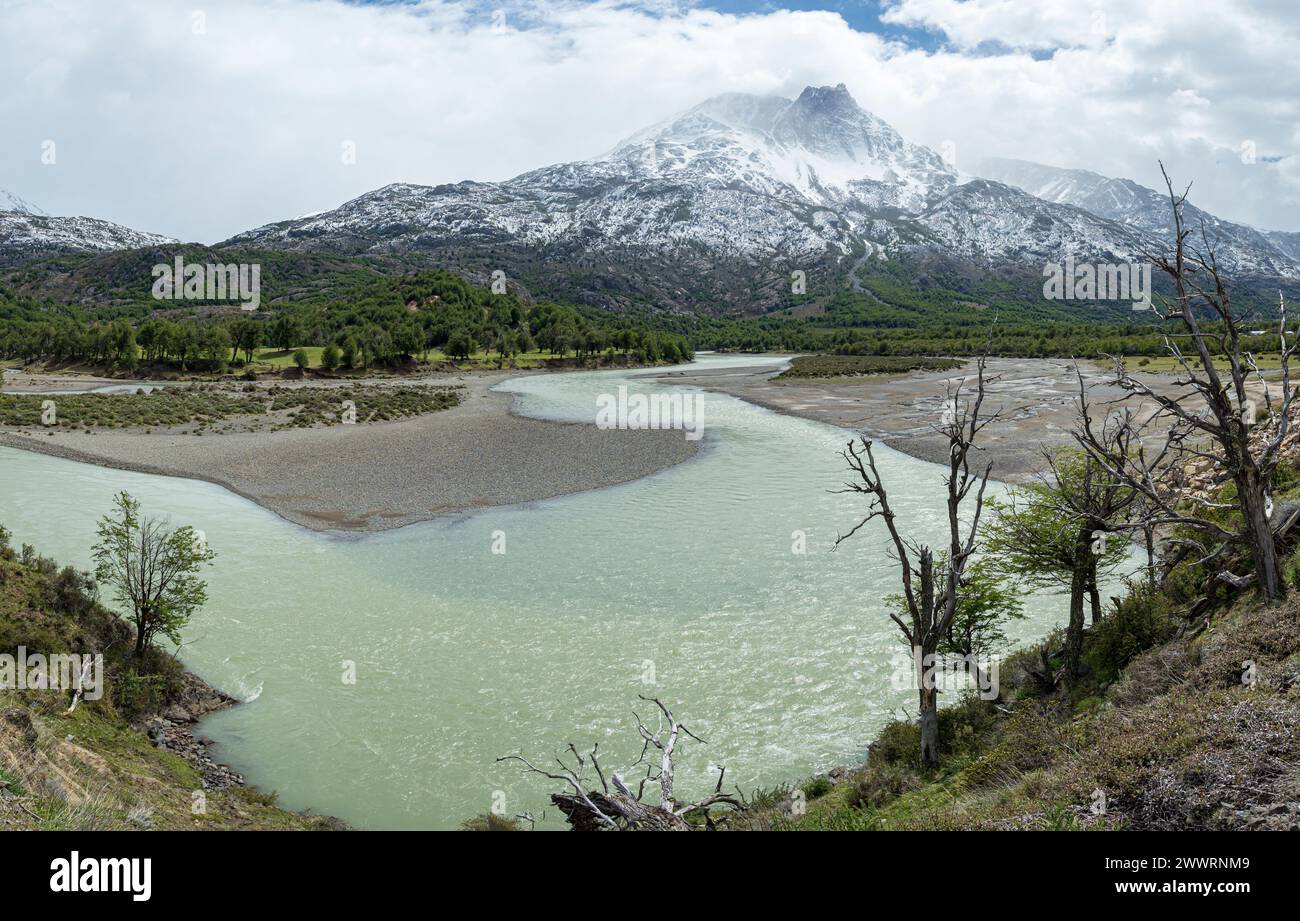 River Rio Ventisquero, upper part of Rio Mayer, wide branching river ...