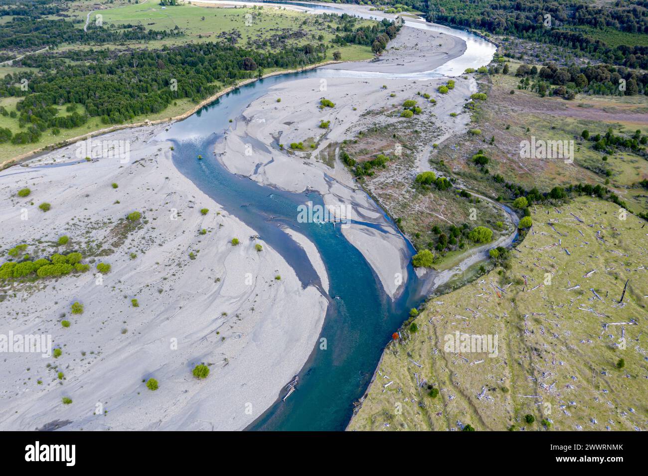 Aerial view of river Rio Nadis, short before confluence with river ...
