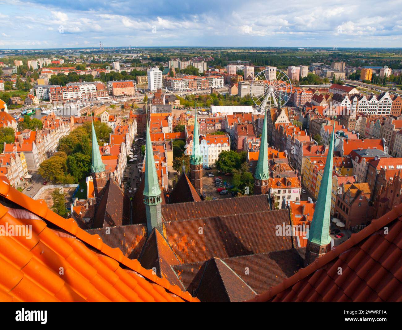 Old Town in Gdansk, aerial view from cathedral tower, Poland Stock ...