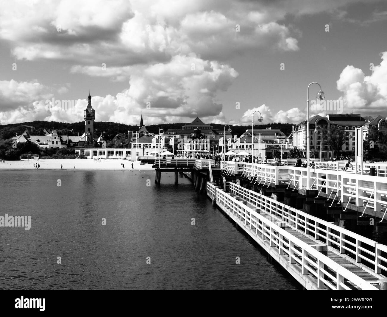 Sopot pier, the longest pier in Europe, Poland. Black and white image ...