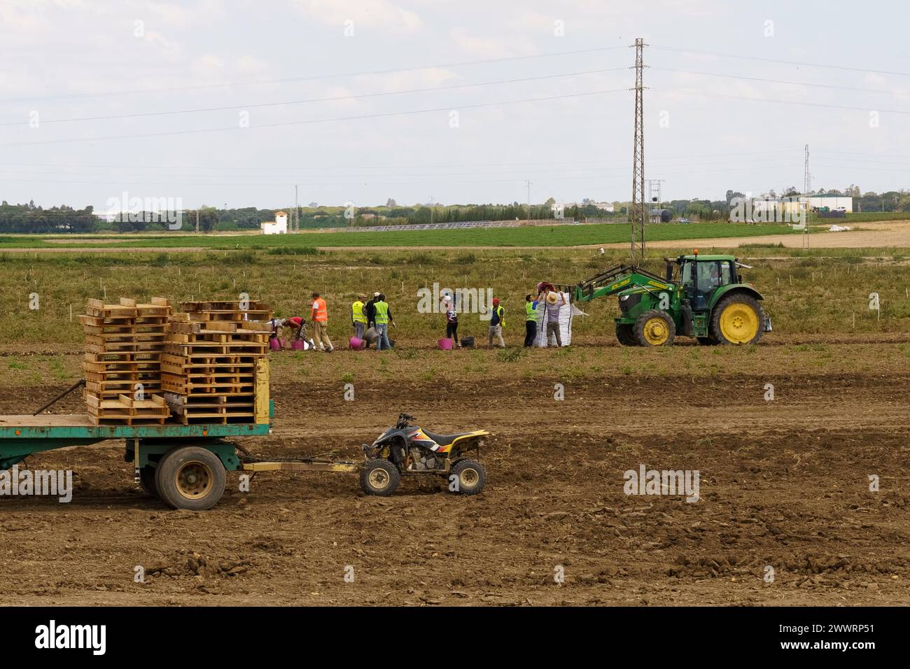 Huevar del Aljarafe, Seville, Spain - June 2, 2023: A tractor is ...