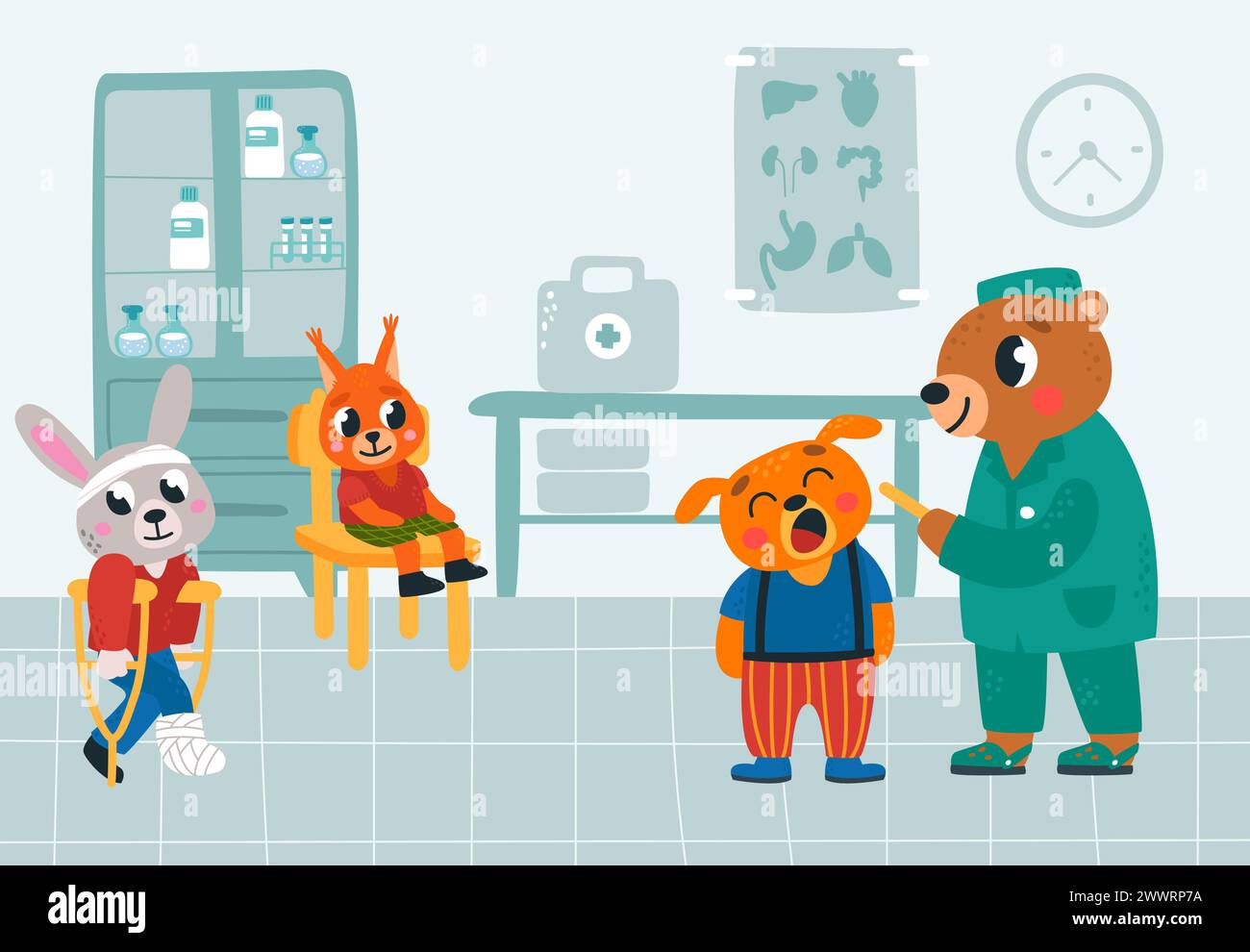 Visit doctor in hospital. Pediatrician sees young patients. Bear in ...