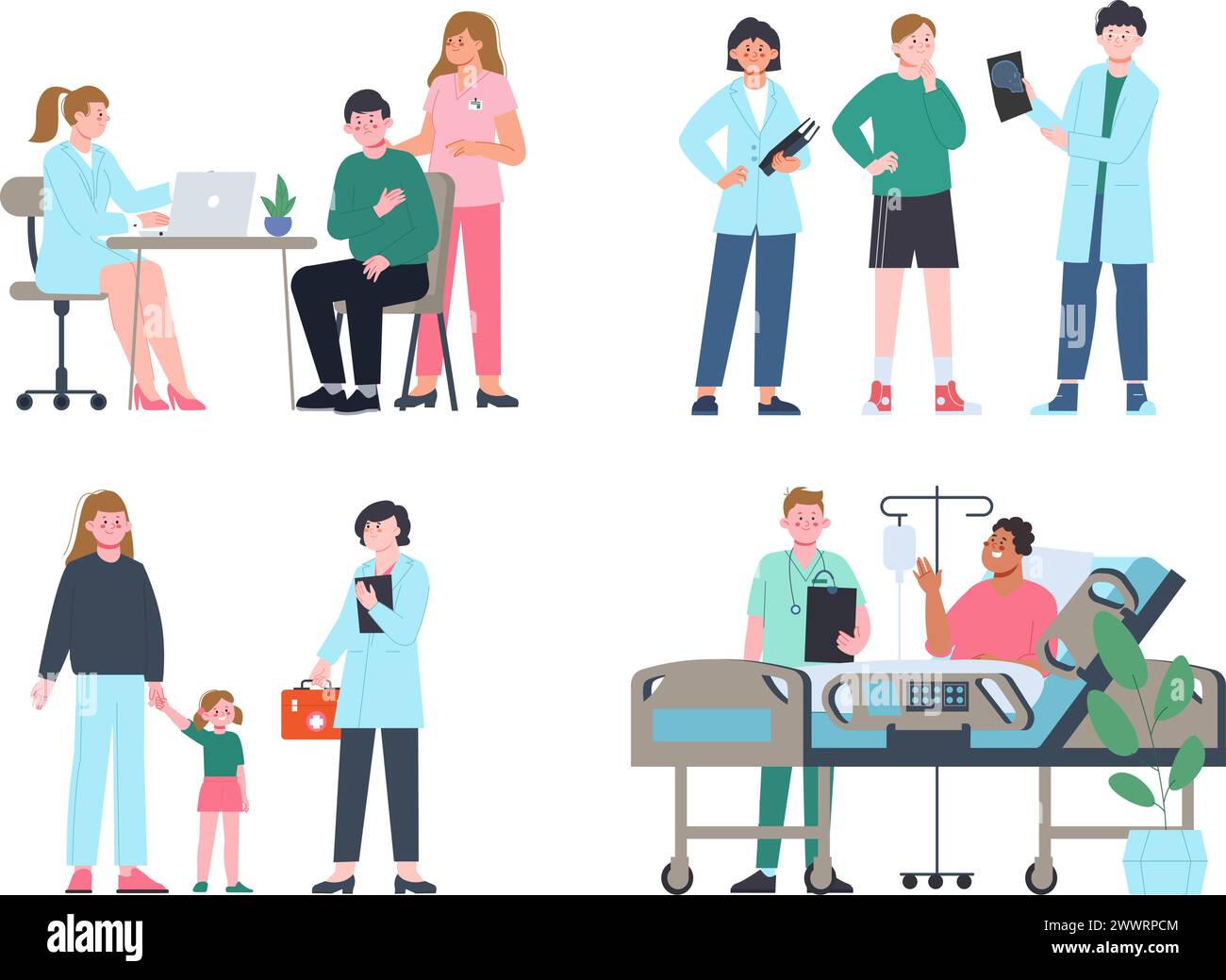 Doctors and patients. Visit to doctor, sick and injury people ...