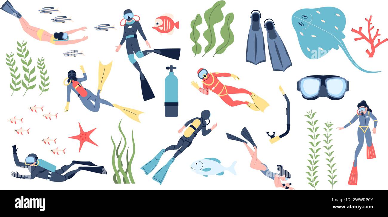 Diving elements for professional scuba divers and vacations. People ...