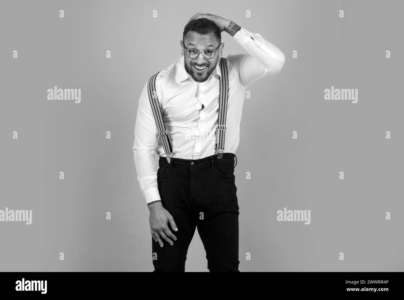 Funny nerd. Crazy freak guy. Portrait of funny funky crazy man with ...