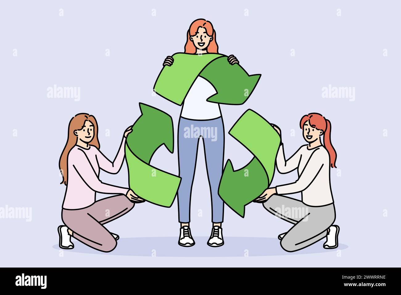 Sign of recycling in hands of women eco-activists calling to save and ...