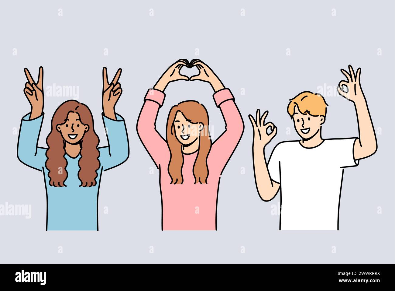 Multiethnic people students smiling showing approval gestures and ...