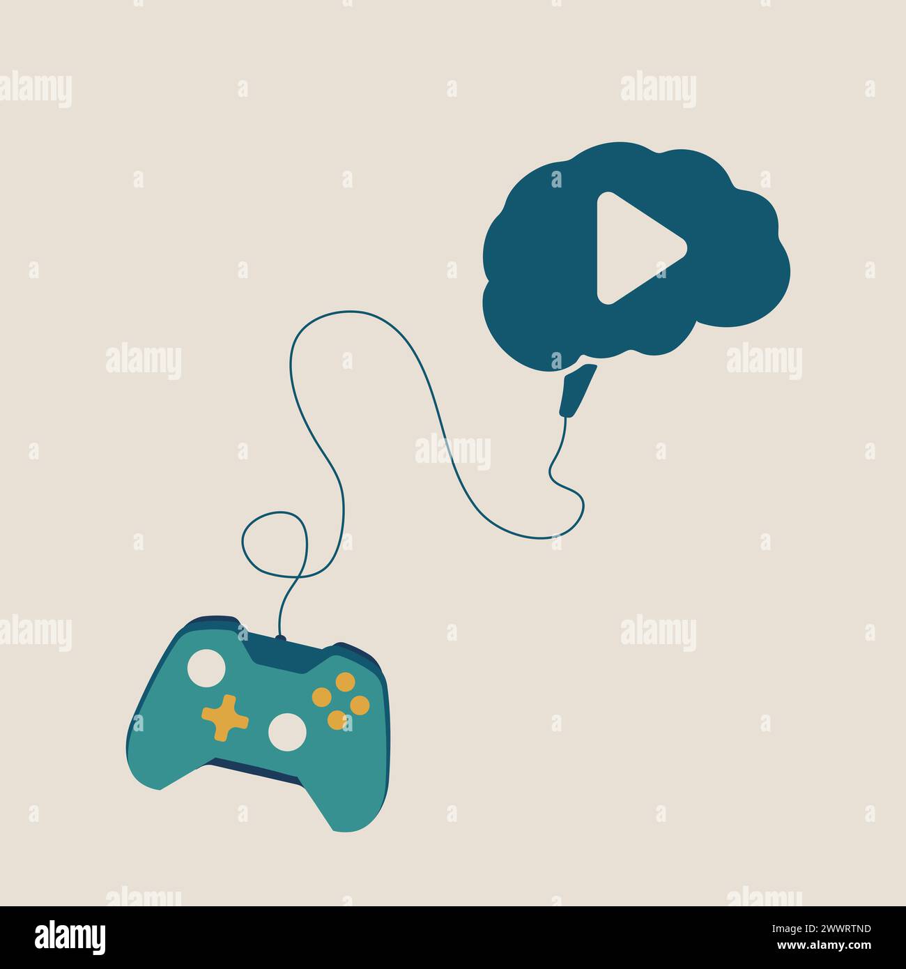 Brain Connected To The Controller Joystick Game Time Brain Games Stock Vector Illustration