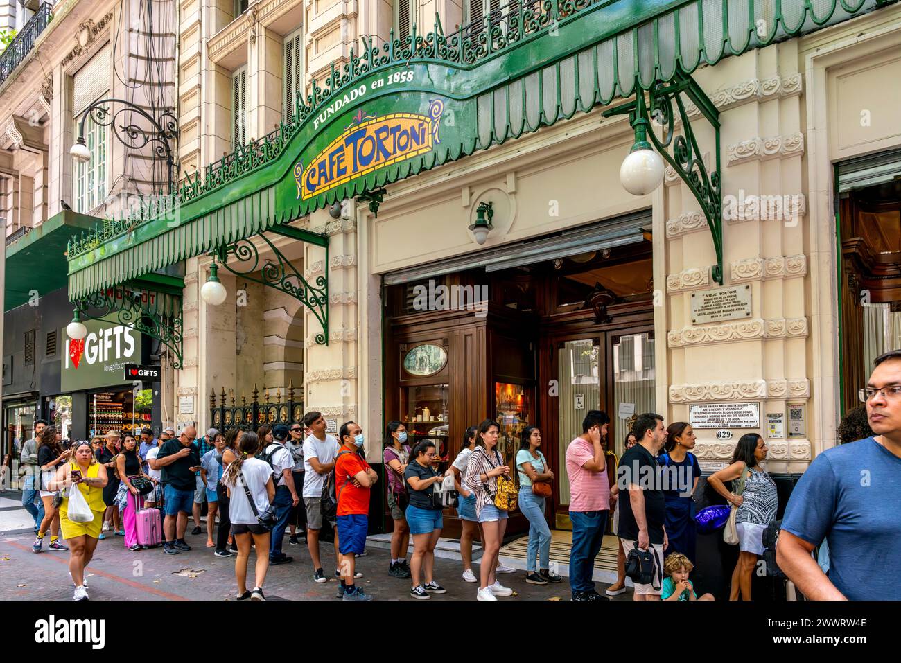 Customers Queue Outside The Cafe Tortoni, Avenida de Mayo, Buenos Aires ...