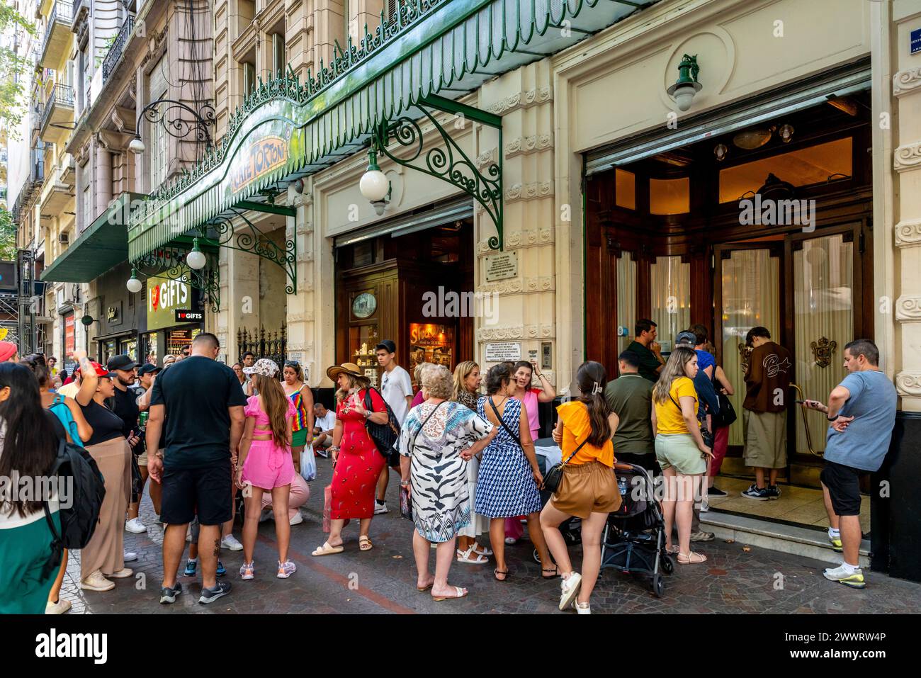 Customers Queue Outside The Cafe Tortoni, Avenida de Mayo, Buenos Aires ...