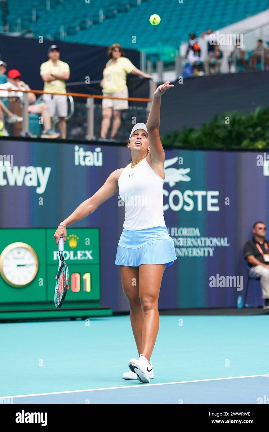 Miami Gardens, Florida, USA. 25th Mar, 2024. Madison Keys (USA) serves ...
