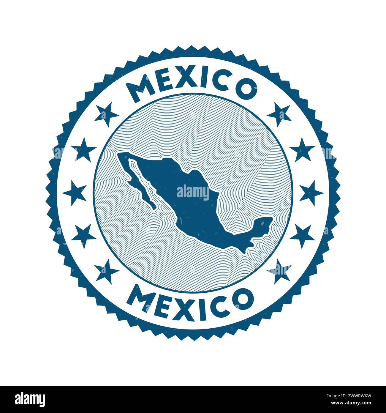 Mexico emblem. Country round stamp with shape of Mexico, isolines and ...