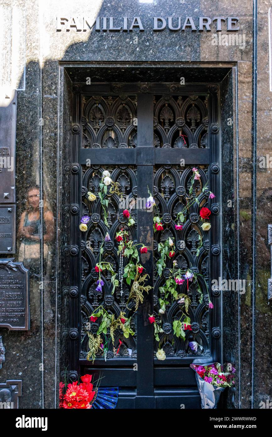 Flowers Adorn The Tomb Gate of Eva Peron (also known as Evita), The ...