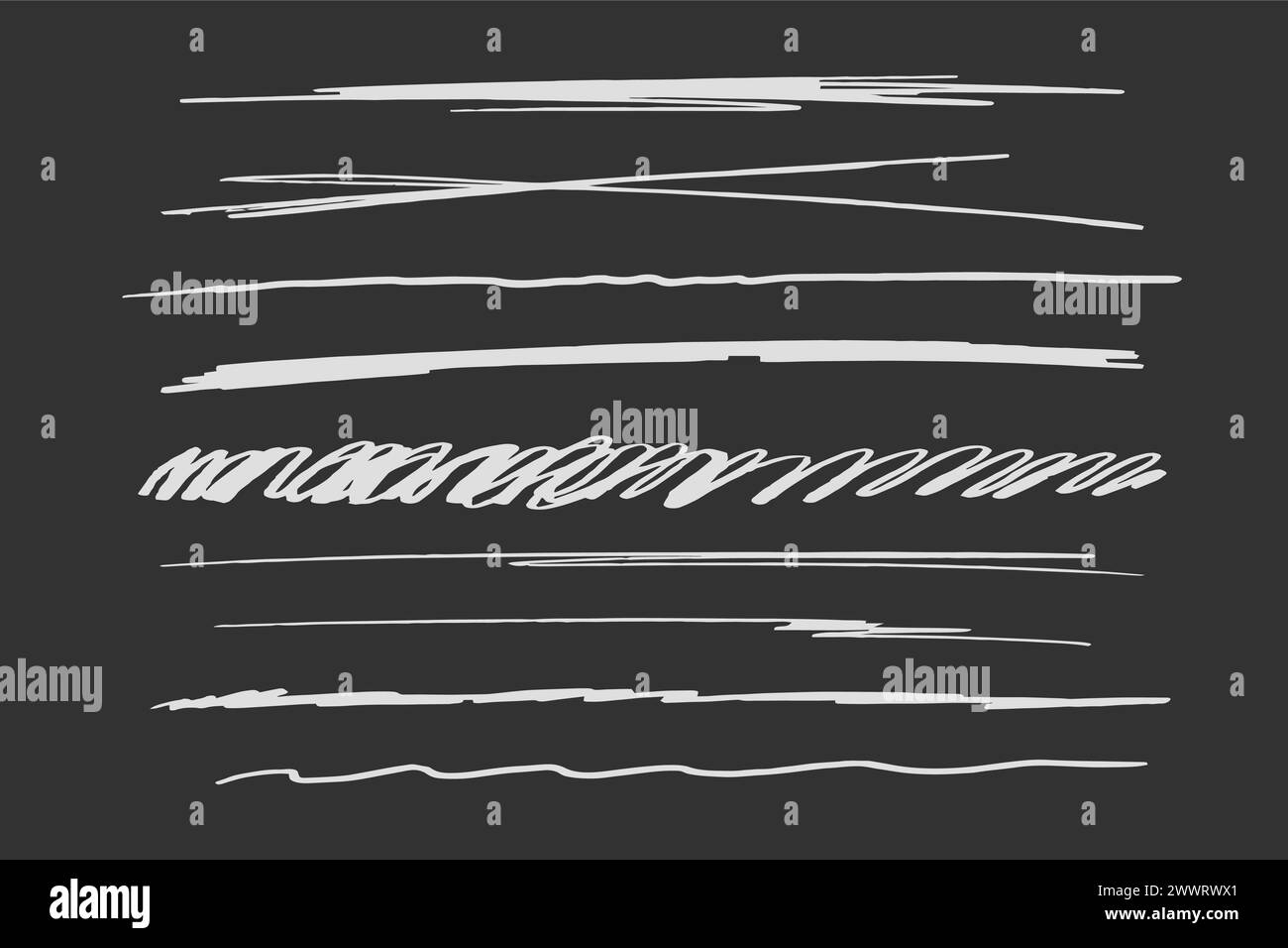 Strikethrough underlines, set chalk stroke, marker lines grunge curve ...