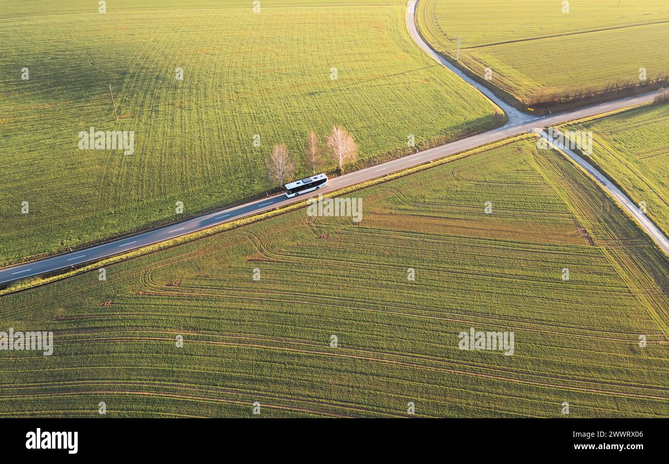 Aerial car driving rural road hi-res stock photography and images - Alamy