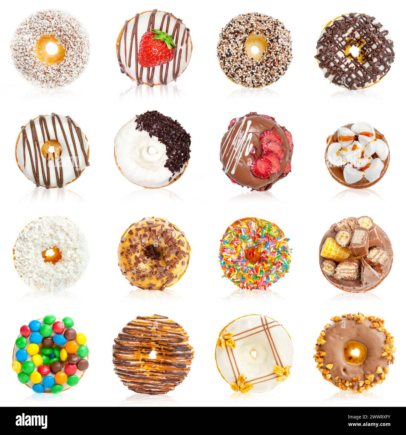 Delicious donuts collage, isolated on white Stock Photo - Alamy